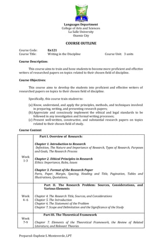 Writing in the discipline course outline | DOCX | Undergraduate ...