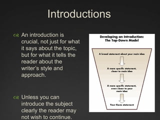 Writing introductions | PPTX | Educational Assessment | Education