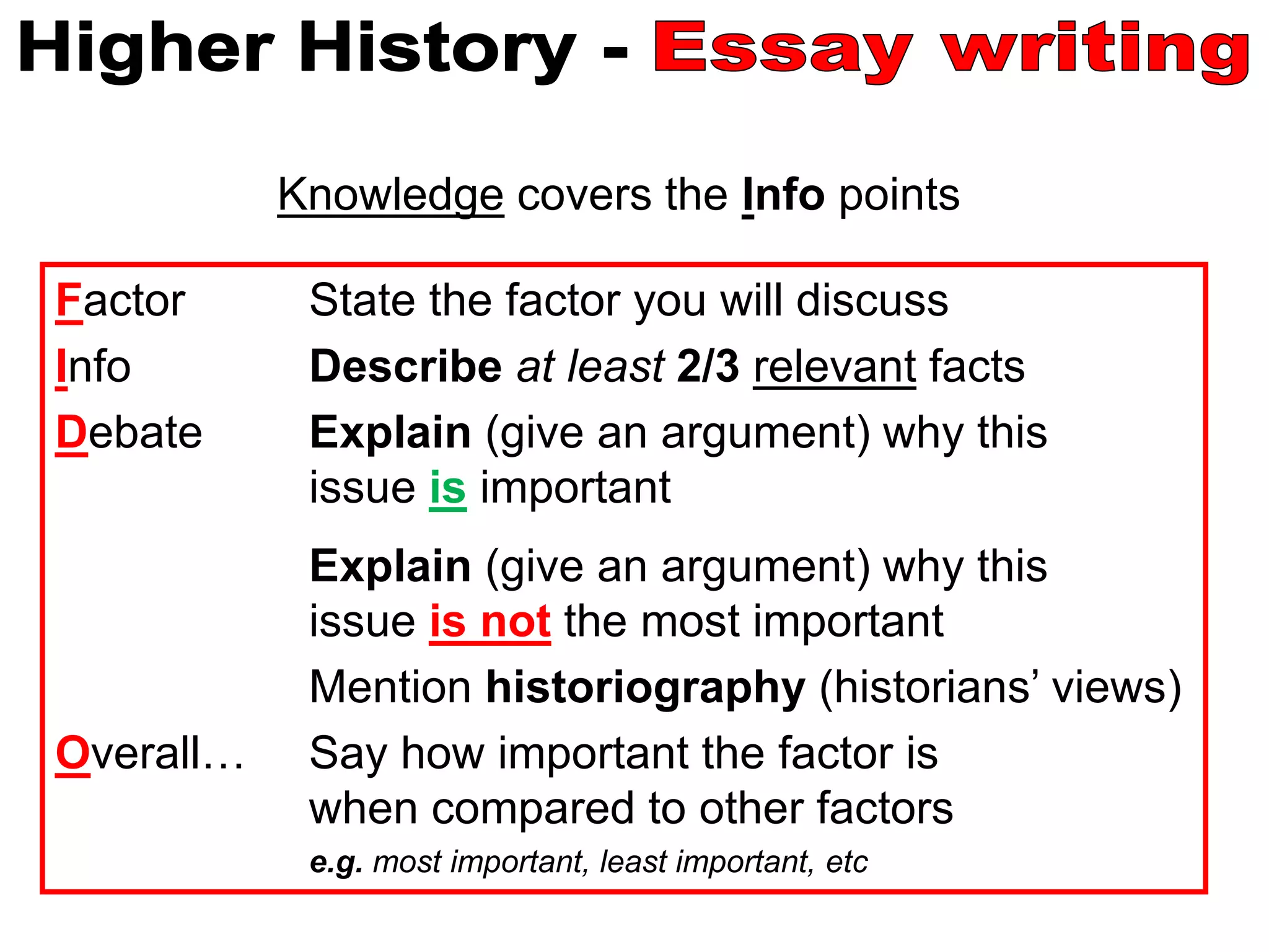 Higher History essays - Writing knowledge points | PPTX