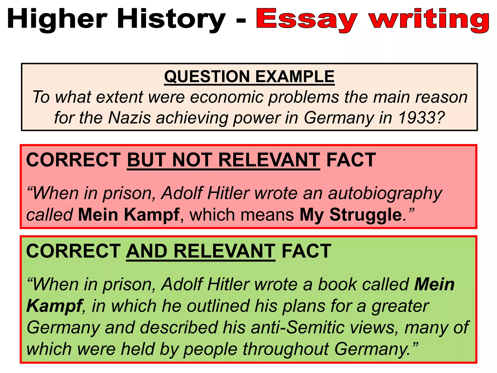 Higher History essays - Writing knowledge points | PPTX