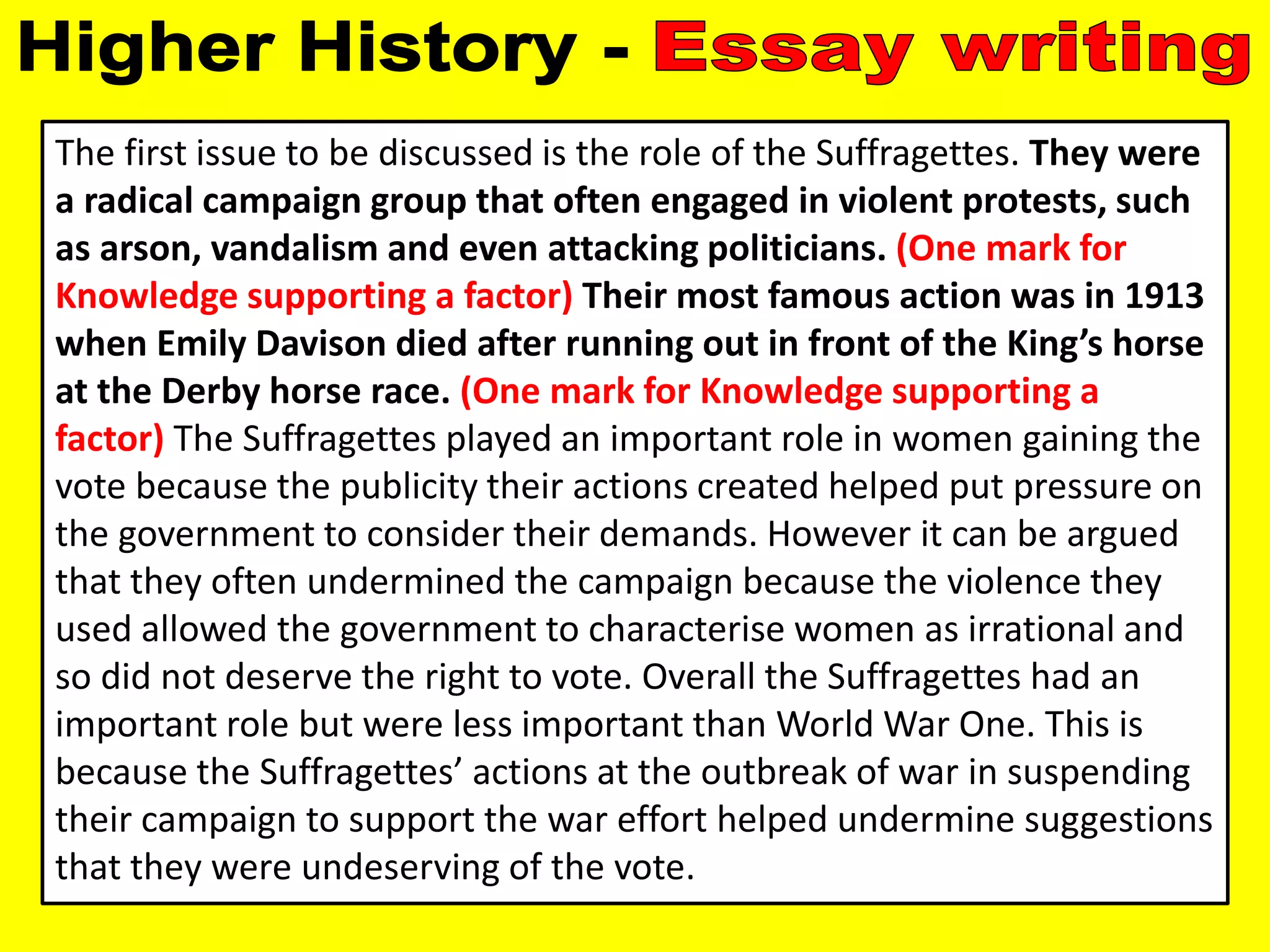 Higher History essays - Writing knowledge points | PPTX | Politics
