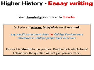 Higher History essays - Writing knowledge points | PPTX | Politics