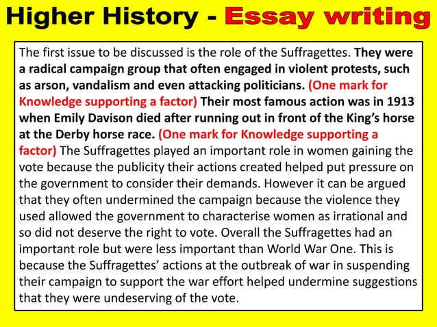 Higher History essays - Writing knowledge points | PPTX | Politics