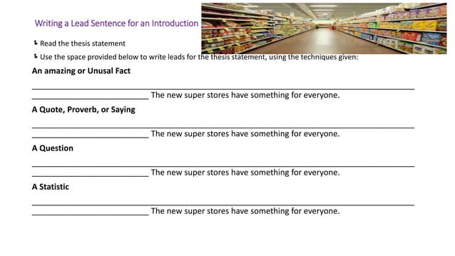 Writing lead sentences and thesis statements | PPTX