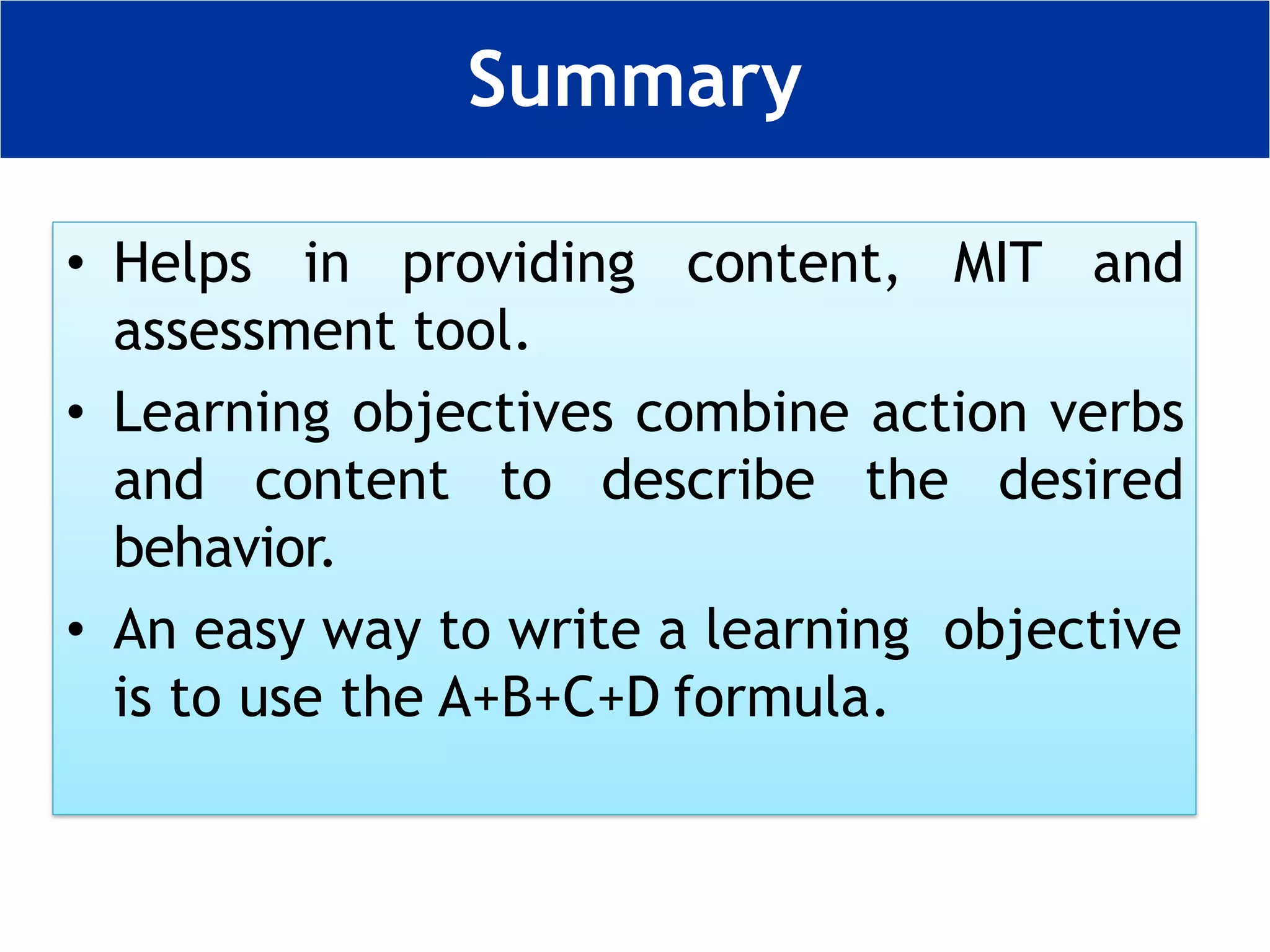Writing learning objectives | PPTX
