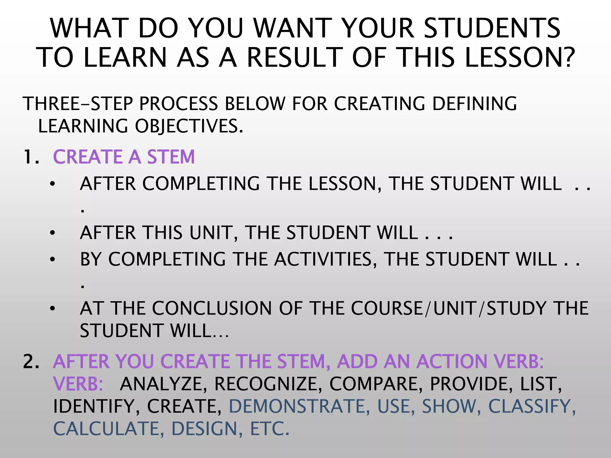 Writing Learning Objectives | PPTX