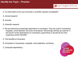 Writing lesson 1 identify the topic | PPT