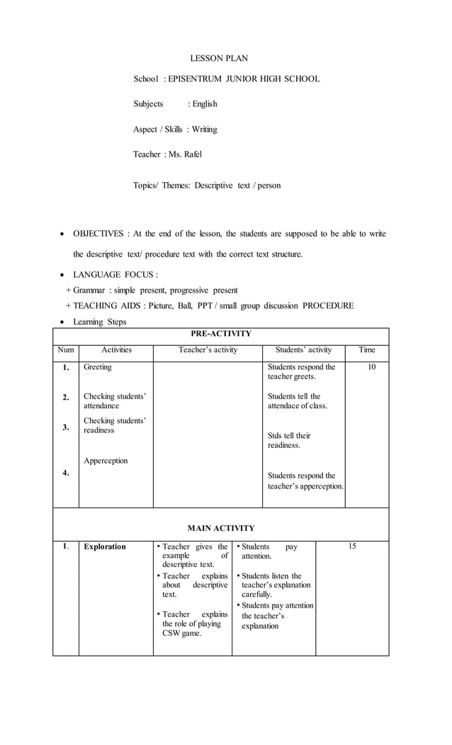 Writing lesson plan | PDF