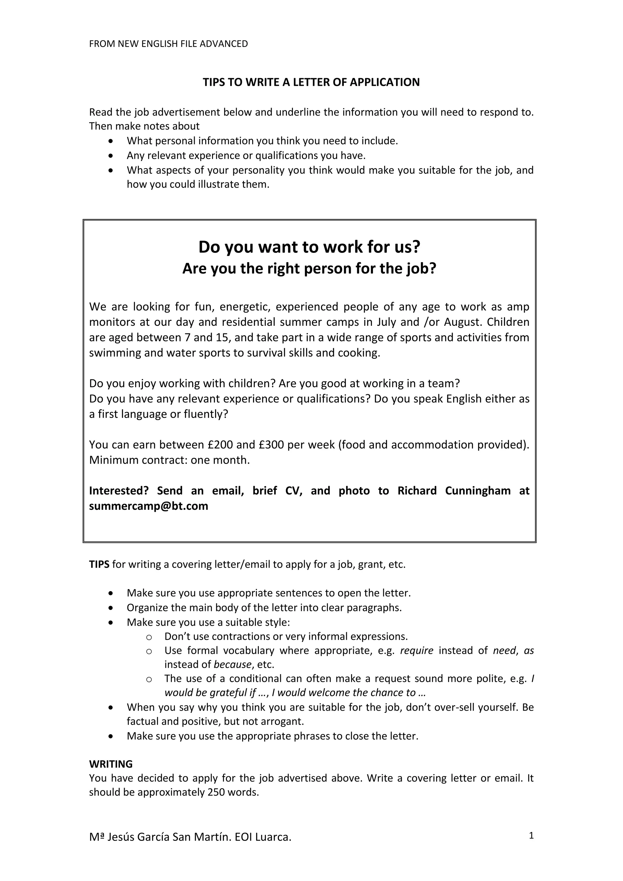 Steps and tips to write a letter of application | PDF