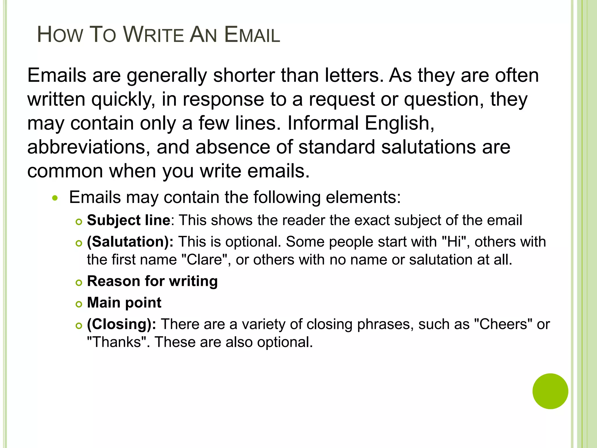 Writing letters and emails | PPTX