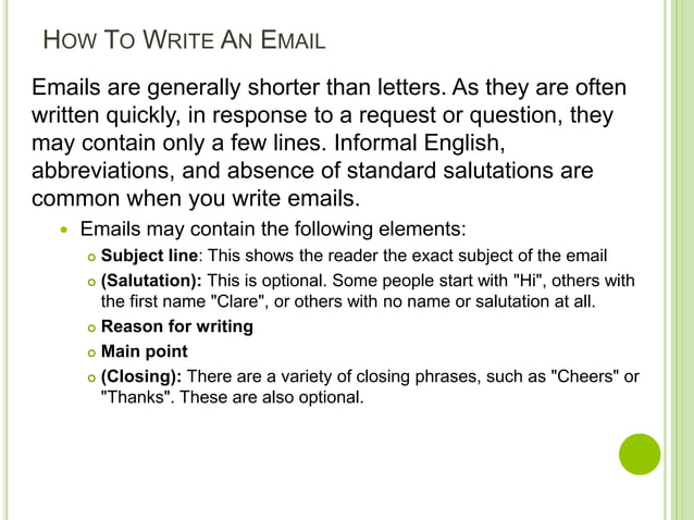 Writing letters and emails | PPTX | Email | Internet