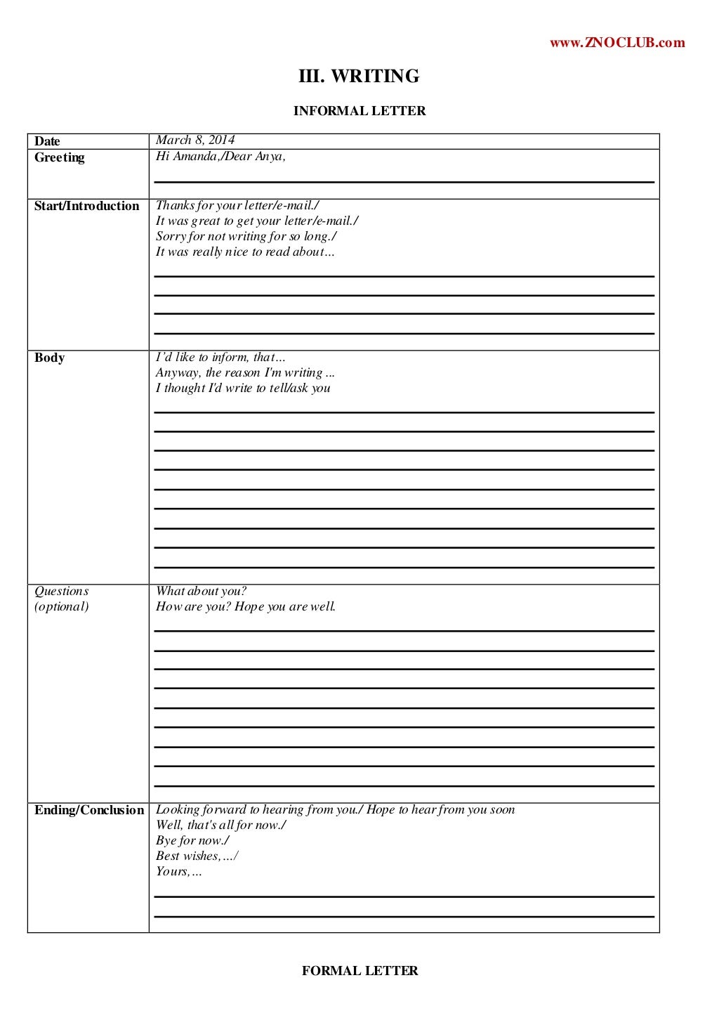 Writing letter shablon zno | PDF