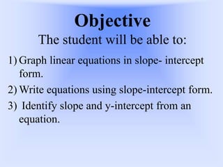 Writing linear equations KG Math Middle School | PPT