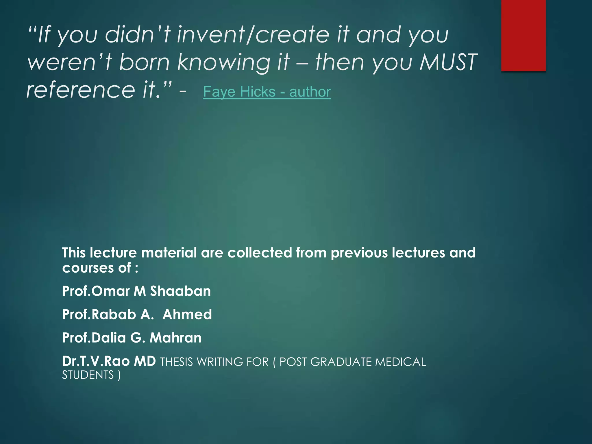 Writing MD thesis for postgraduate medical student | PPTX