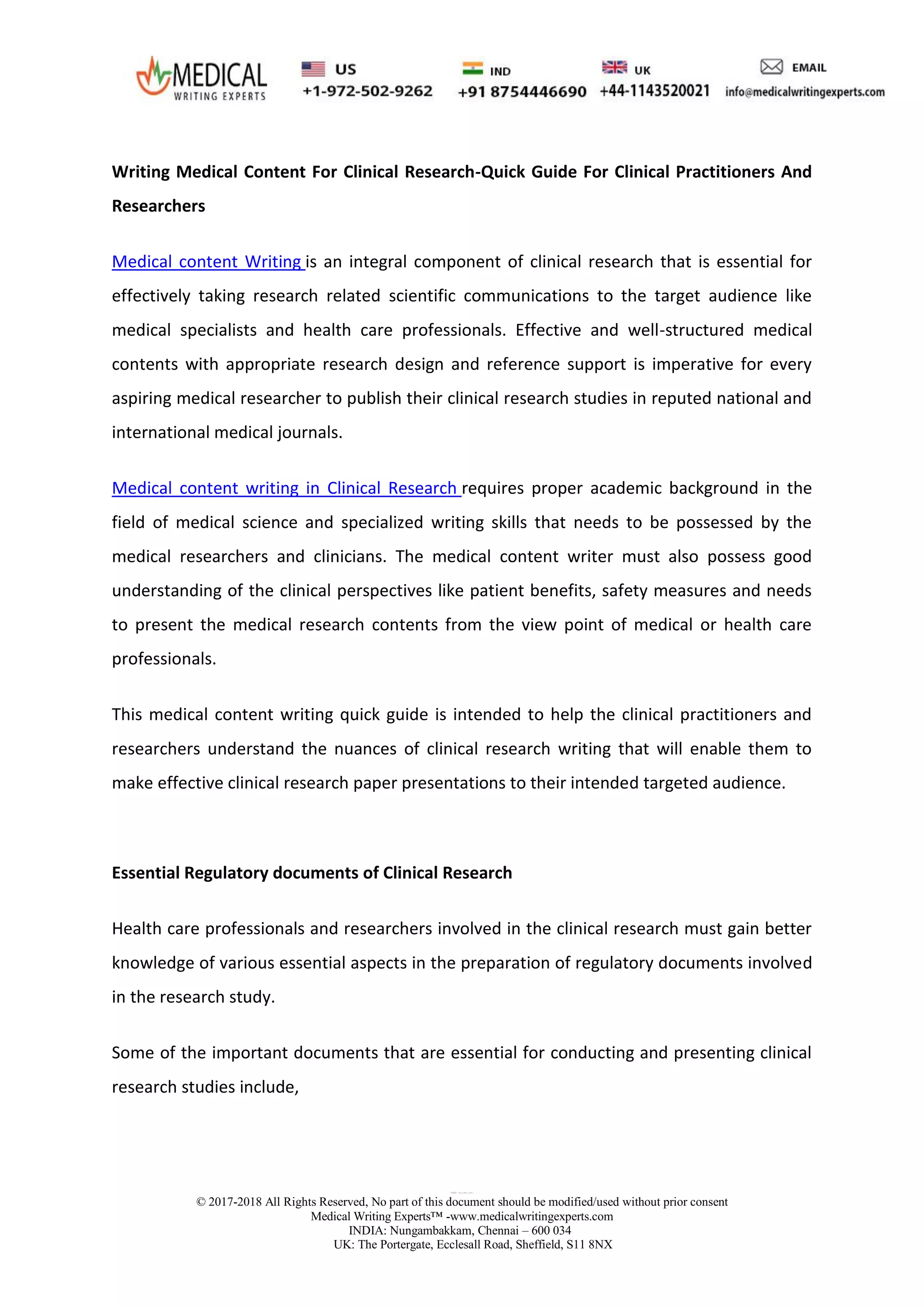 Writing medical content for clinical research | PDF
