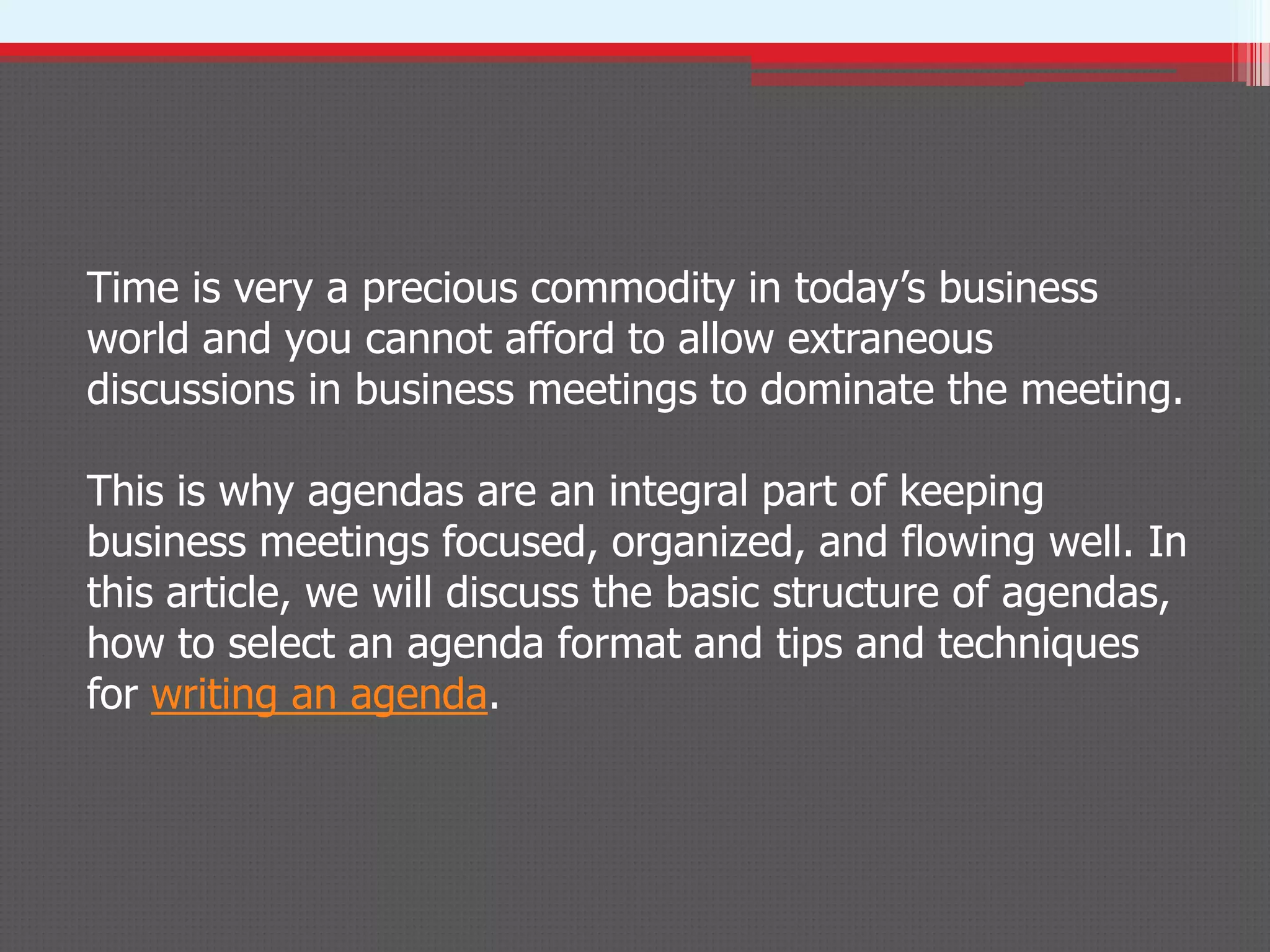 Writing Meeting Agendas - Business Writing Skills Training Courses | PPTX