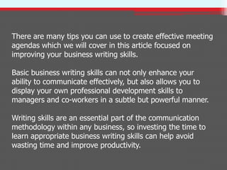 Writing Meeting Agendas - Business Writing Skills Training Courses | PPTX