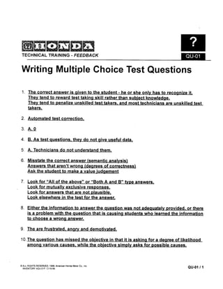 How to Write Effective Multiple Choice Learning Assessments | PDF