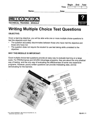 How to Write Effective Multiple Choice Learning Assessments | PDF