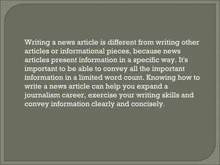 ENGLISH JOURNALISM - MATERI : Writing News Articles | PPT