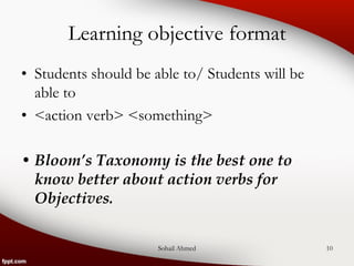 Writing objectives using bloom’s taxonomy by Sohail ahmed | PDF