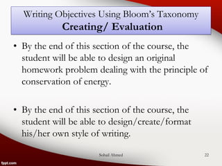 Writing objectives using bloom’s taxonomy by Sohail ahmed | PDF