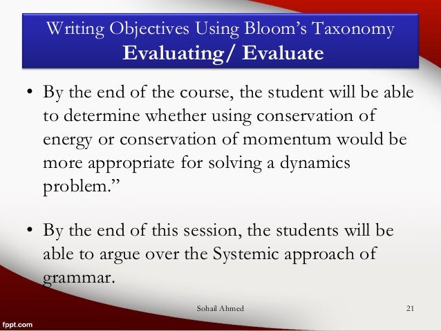 Writing objectives using bloom’s taxonomy by Sohail ahmed