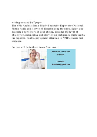 writing one and half paper.The NPR Analysis has a fivefold pur.docx