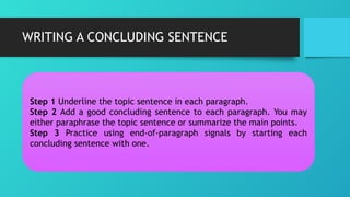 WRITING PARAGRAPH in English, topic sentence, supporting sentence | PPTX