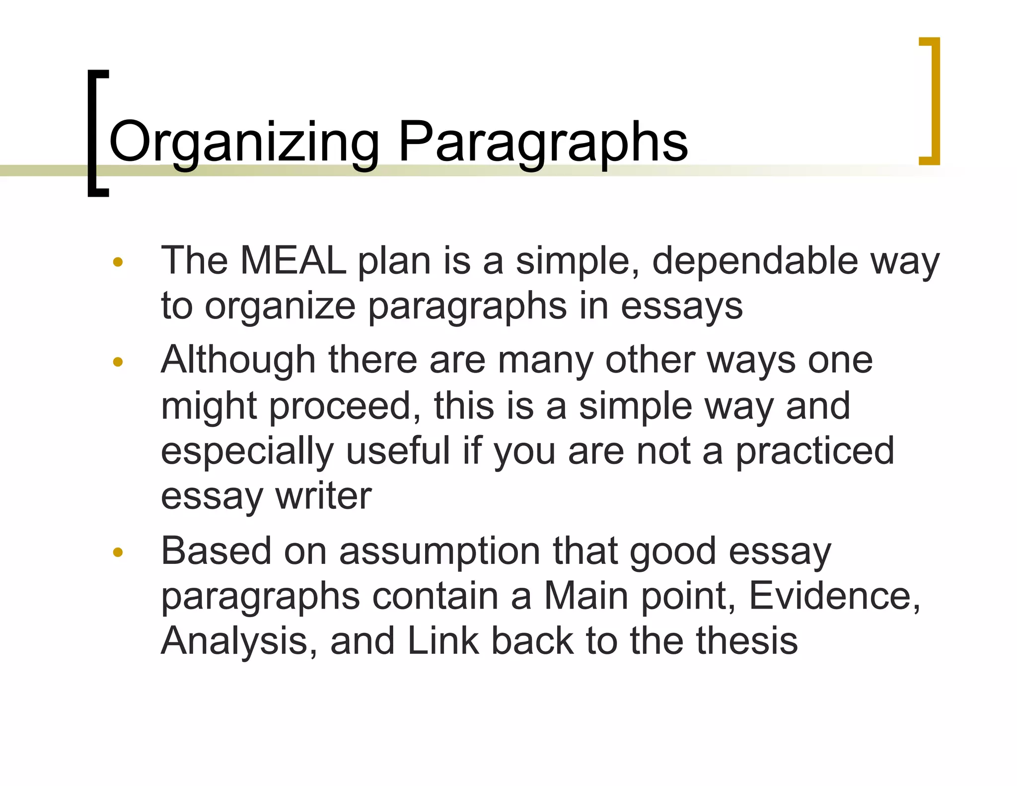 MEAL Plan for Writing Essay Paragraphs | PDF