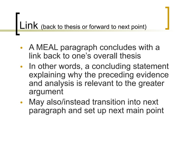 MEAL Plan for Writing Essay Paragraphs | PPT