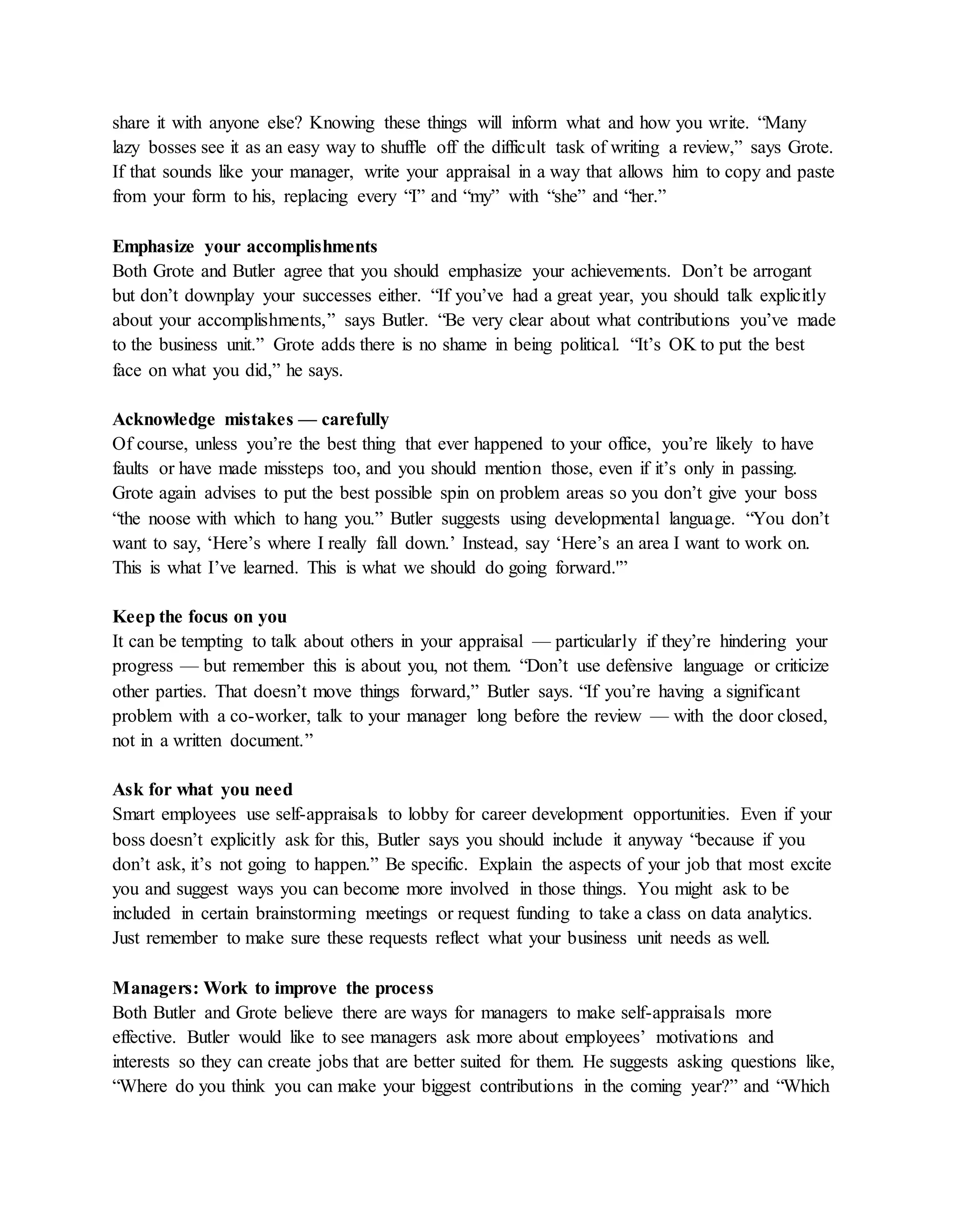 Writing performance appraisal examples | PDF