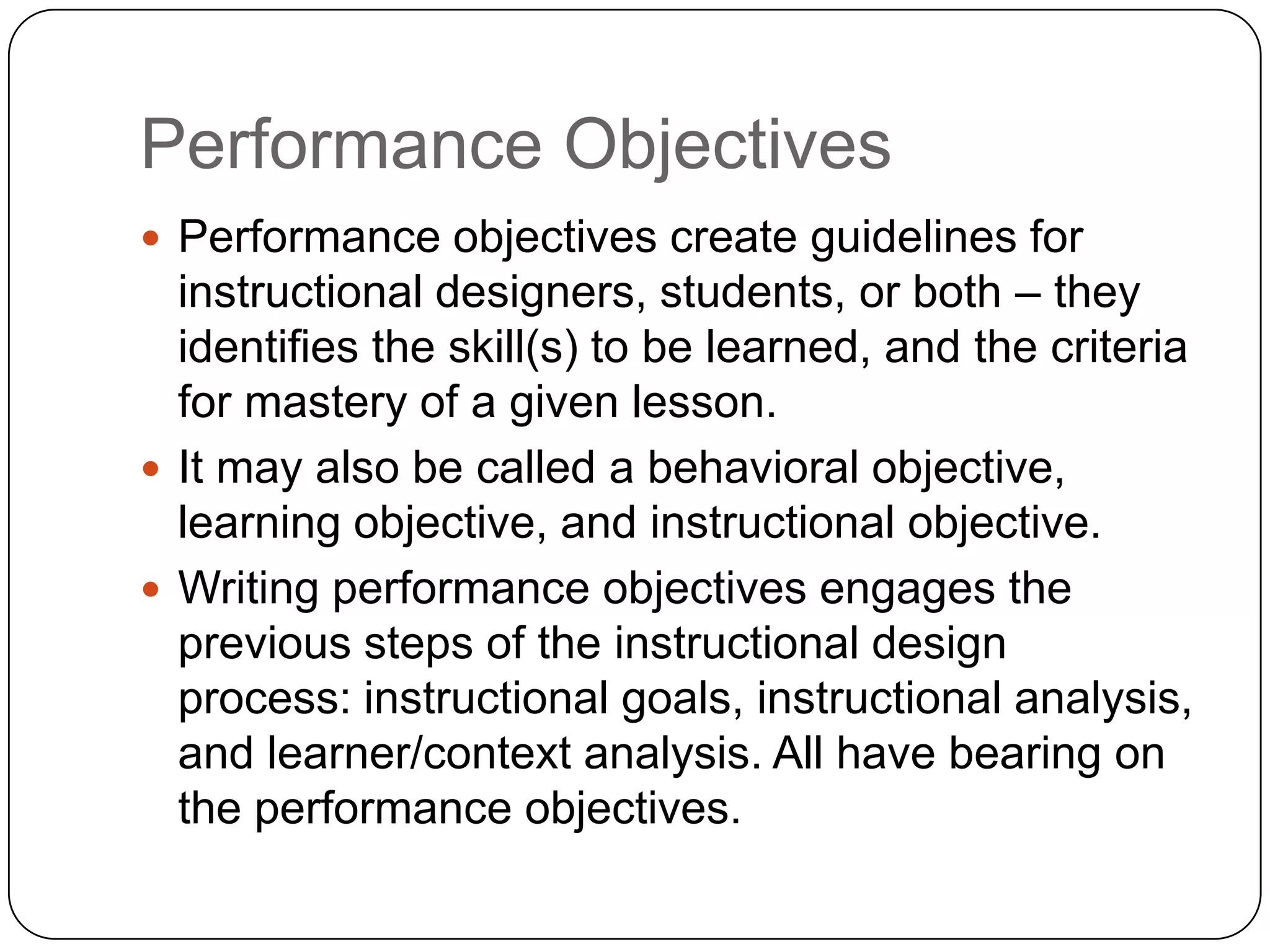Writing performance objectives: An Overview | PPTX