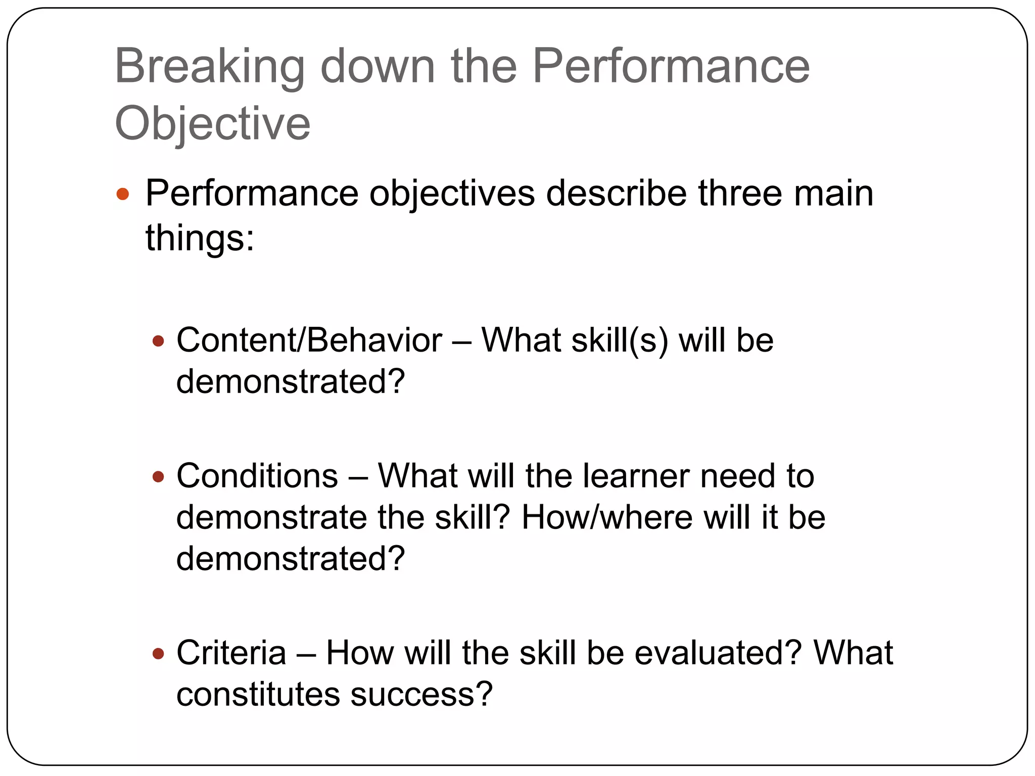 Writing performance objectives: An Overview | PPTX