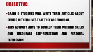 Writing Personal Pride Articles Activity | PPT
