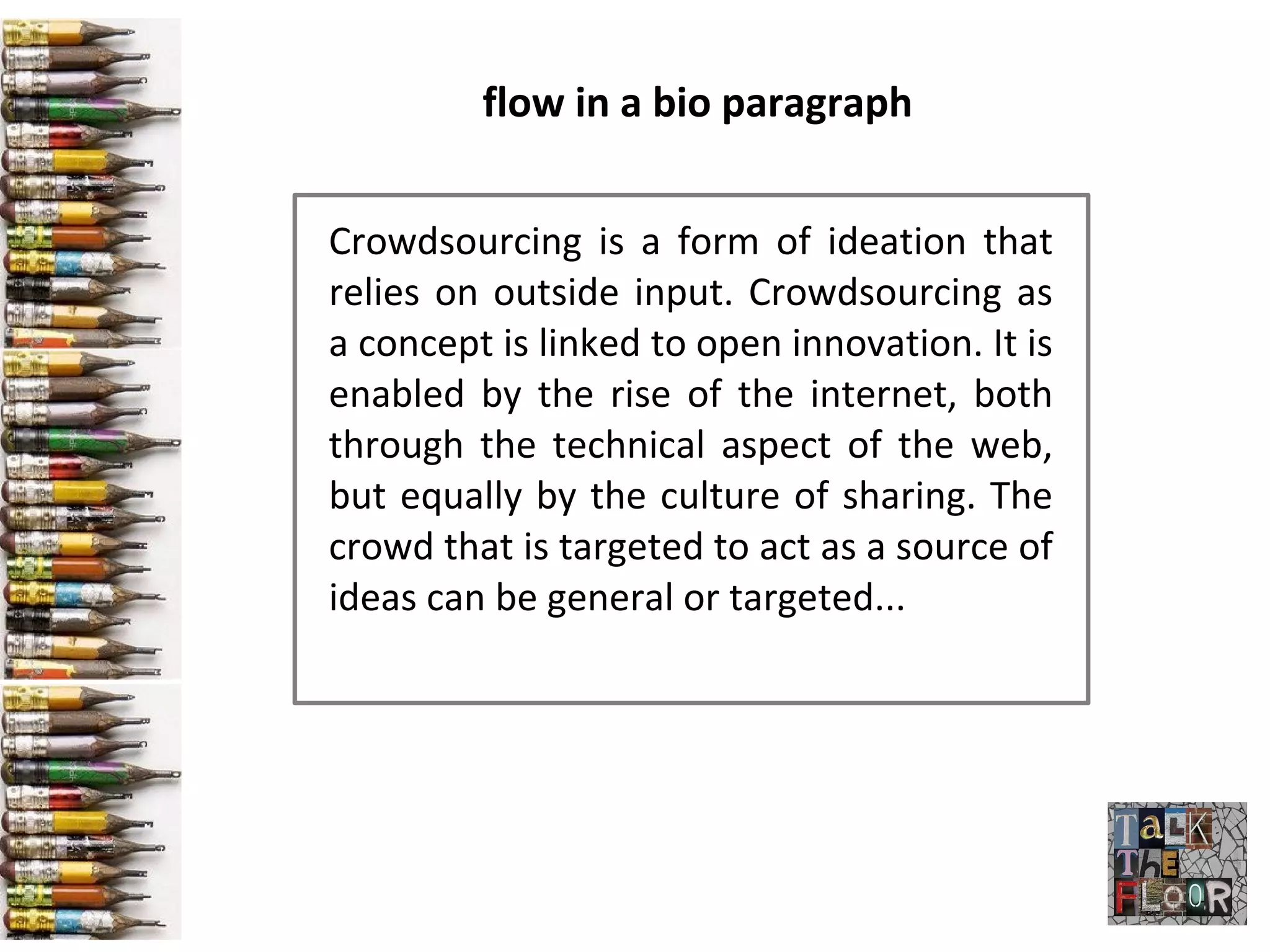 Writing pitches Flow in paragraphs | PPT