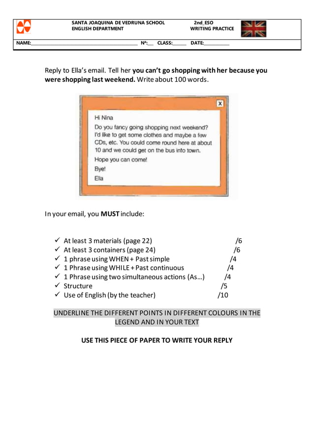 Writing practice 2eso informalemail | DOCX