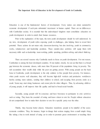 Essay: The Important Role of Education in the Development of Youth in ...