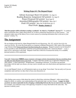 Writing project #1 eng 102 day | PDF