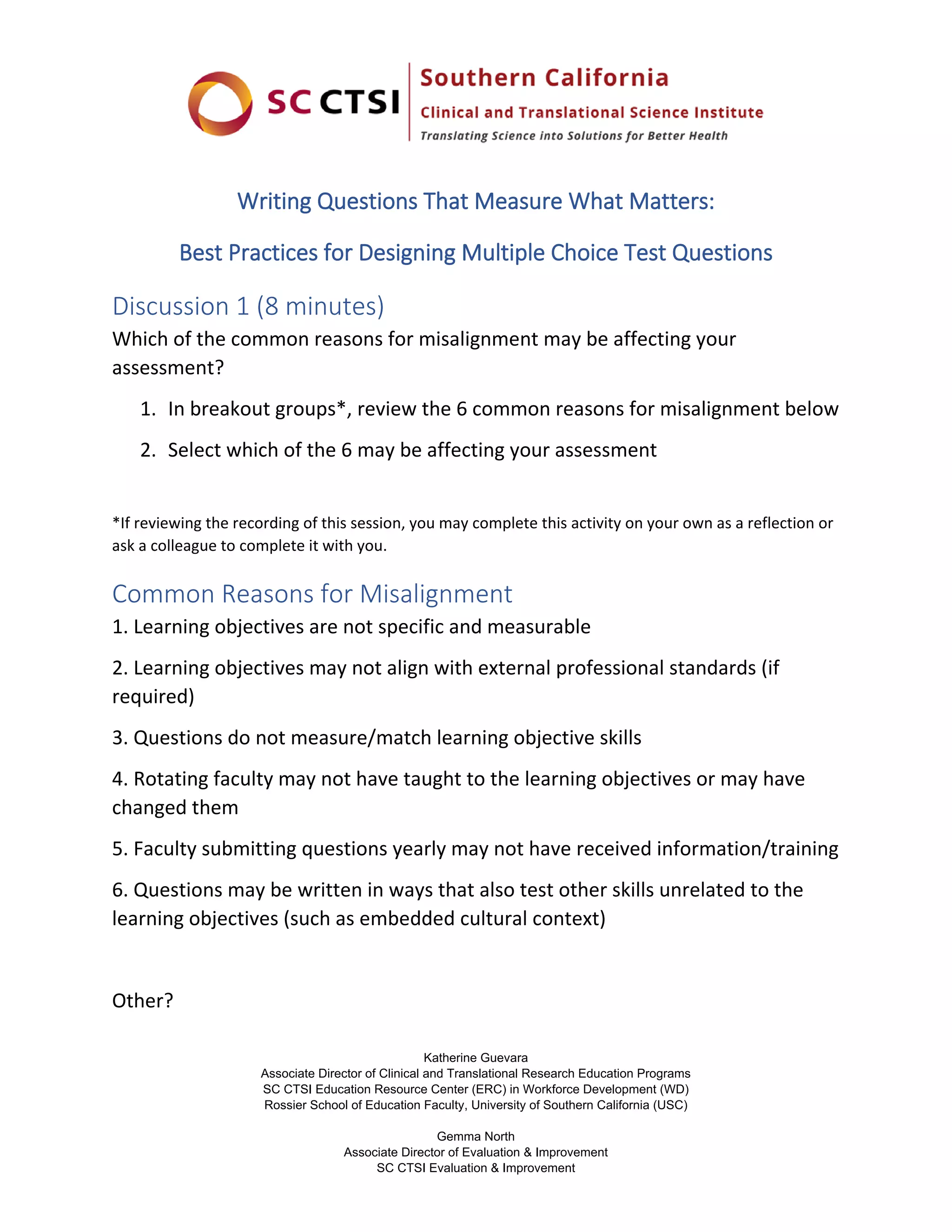 Writing questions that measure what matters discussion activities | PDF