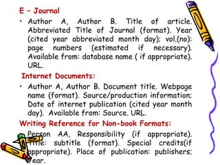 WRITING RESEARCH REFERENCE STYLE | PPTX