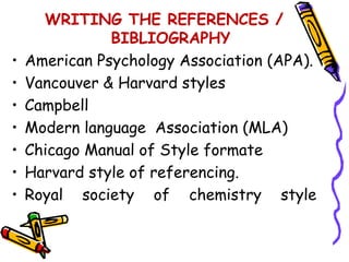 WRITING RESEARCH REFERENCE STYLE | PPTX