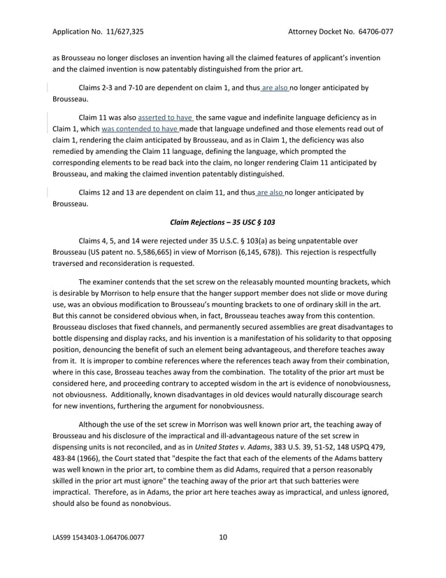 [Writing Sample] USPTO Office Action Response by Bryan Johnson | DOC