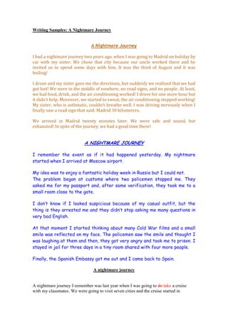 Writing samples nightmare journey samples | DOCX