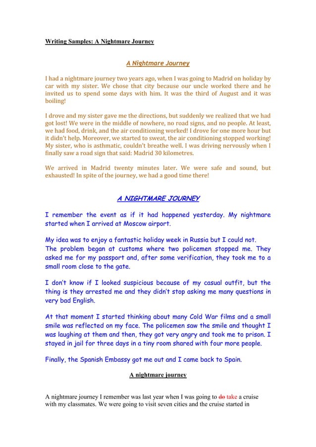Writing samples nightmare journey samples | DOCX