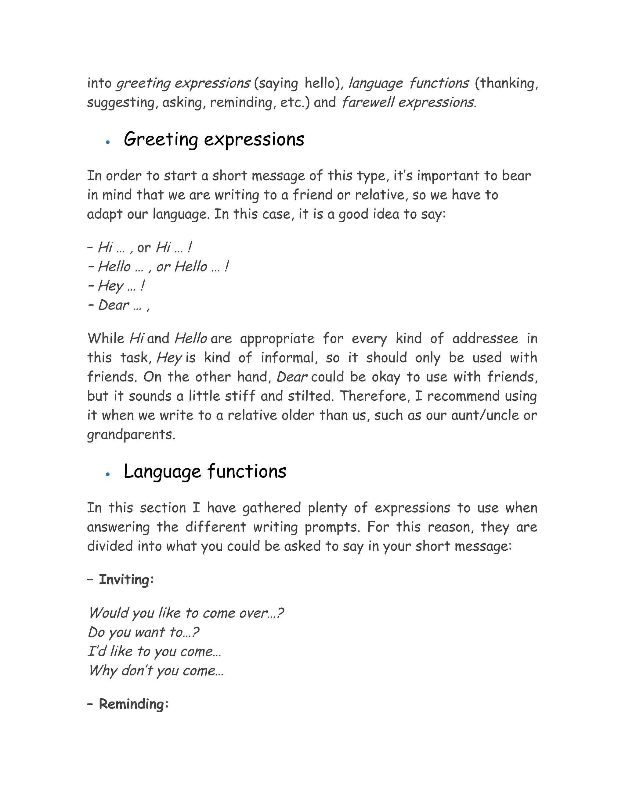 Writing Short Messages | DOC