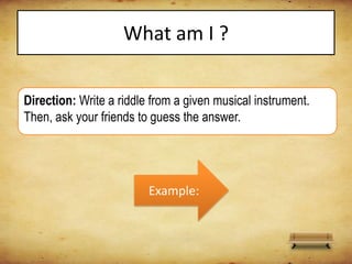 Writing skill | PPTX | Musical Instruments | Hobbies & Interests