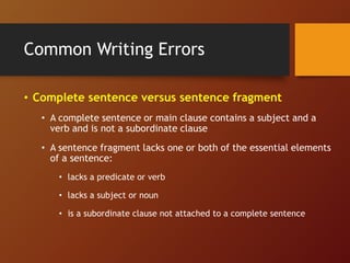 Writing skills common writing errors | PPTX