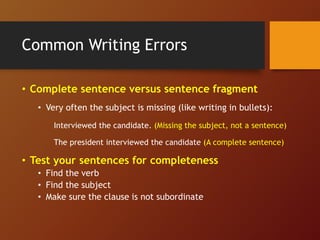 Writing skills common writing errors | PPTX