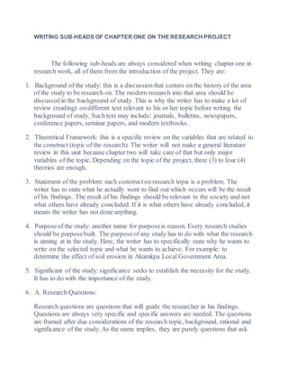 Writing sub heads of chapter one on the research project | DOCX